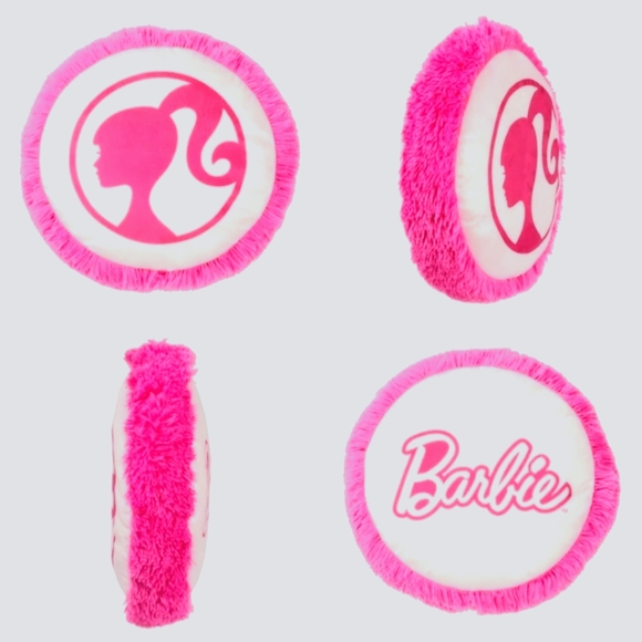 Barbie | Accents | Barbie Round Fur Plush Pillow With Barbie Logo By ...